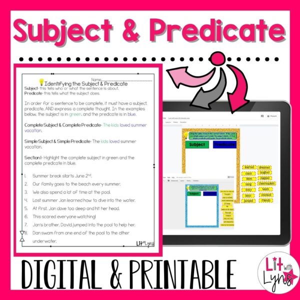 Subjects & Predicates Activities, Worksheets, & Assessment — Lit with Lyns